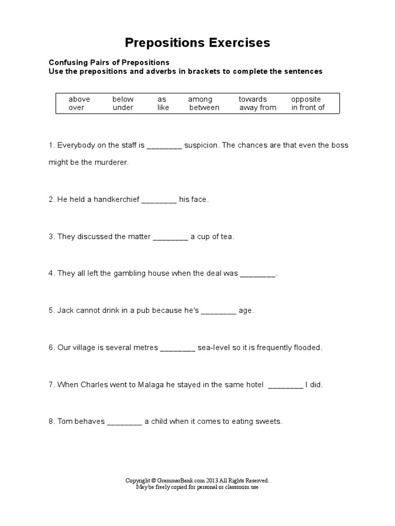 Prepositions Exercises 2 | PDF