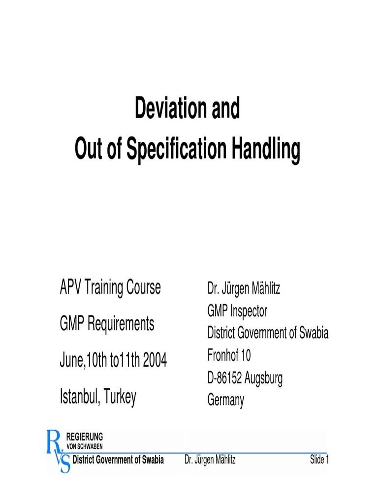 Deviation and OOS Handling | PDF | Assay | Specification (Technical ...