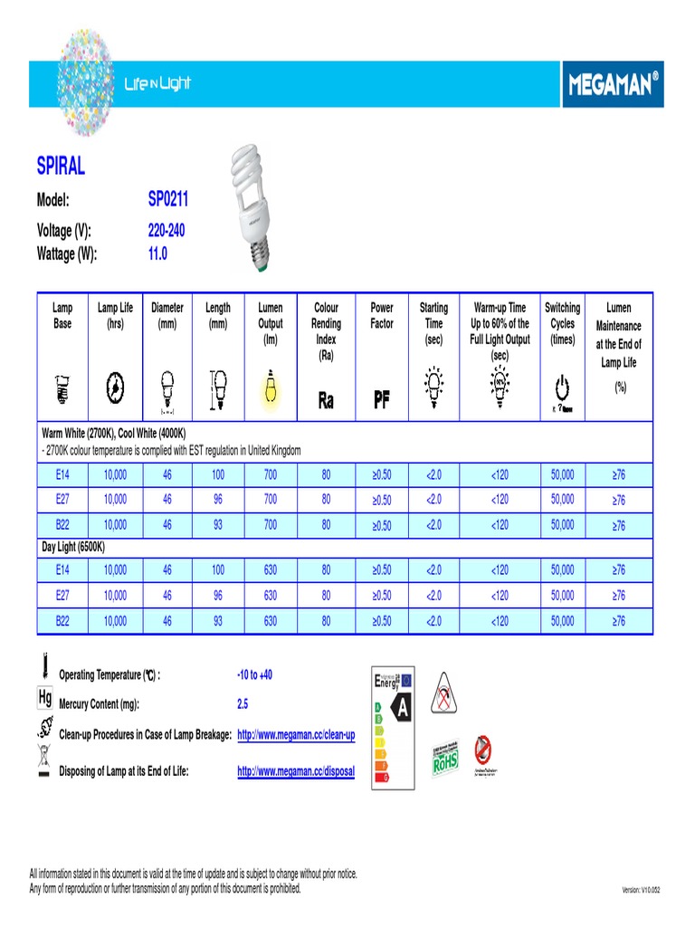 EU Datasheet SP0211 V10.052 PDF | PDF | Incandescent Light Bulb | Glass ...