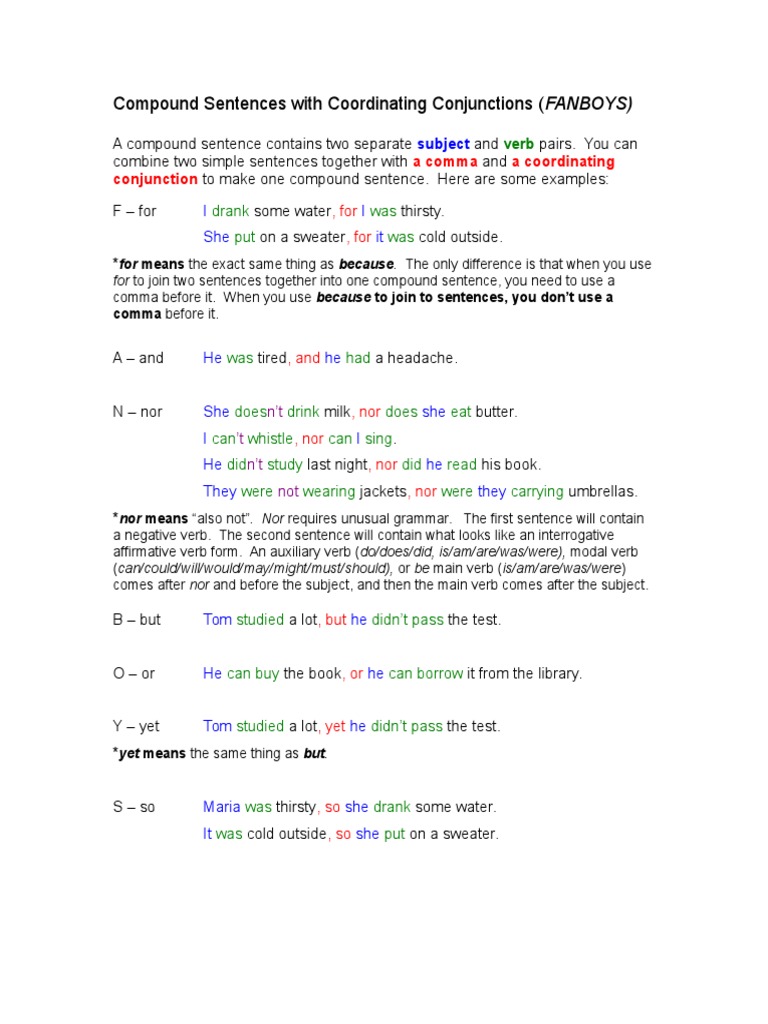 Compound Sentences for Learners | PDF