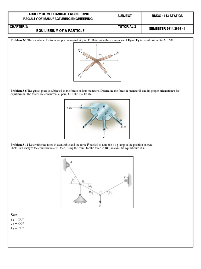 Tutorial 2 Equilibrium of A Particle | PDF | Tension (Physics) | Force