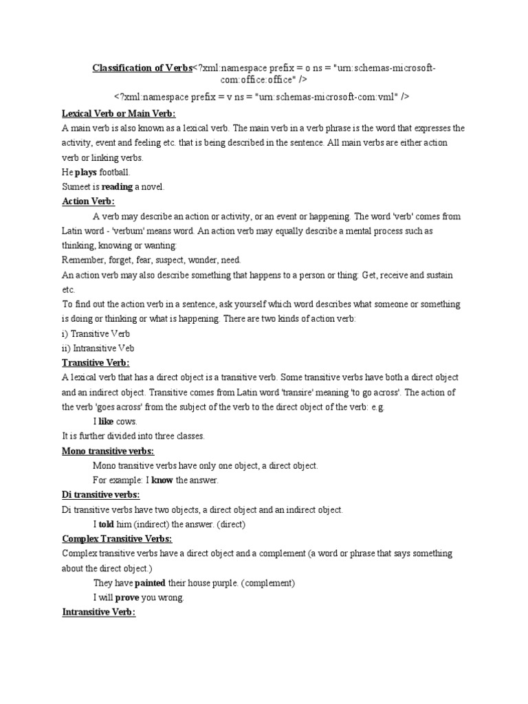 Types and Classification of Verbs | PDF | Verb | Object (Grammar)