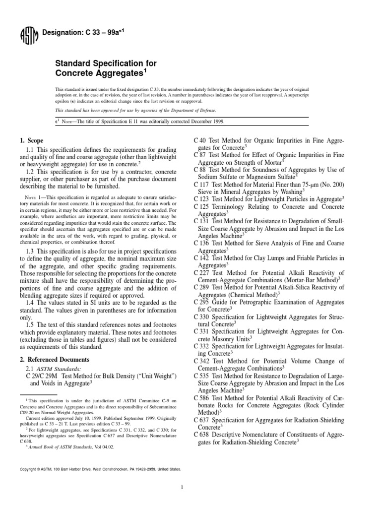 Astm c33-99 Standard Specification For Concrete Aggregates | PDF ...