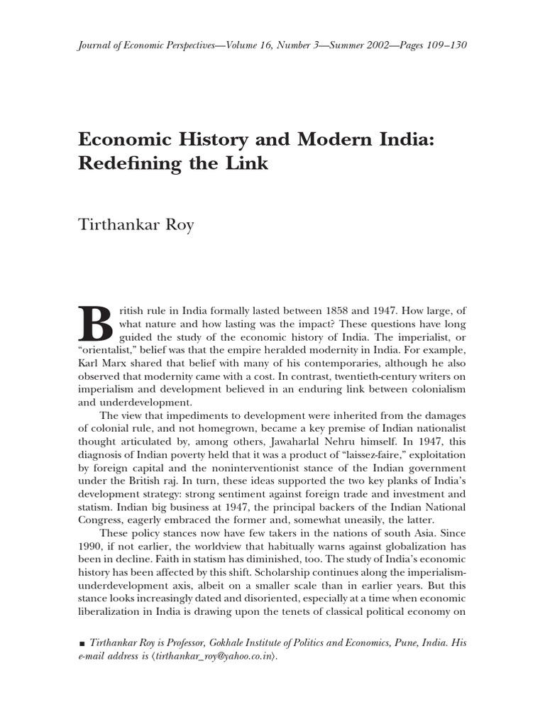 Economic History and Modern India: Redefining The Link: Tirthankar Roy ...
