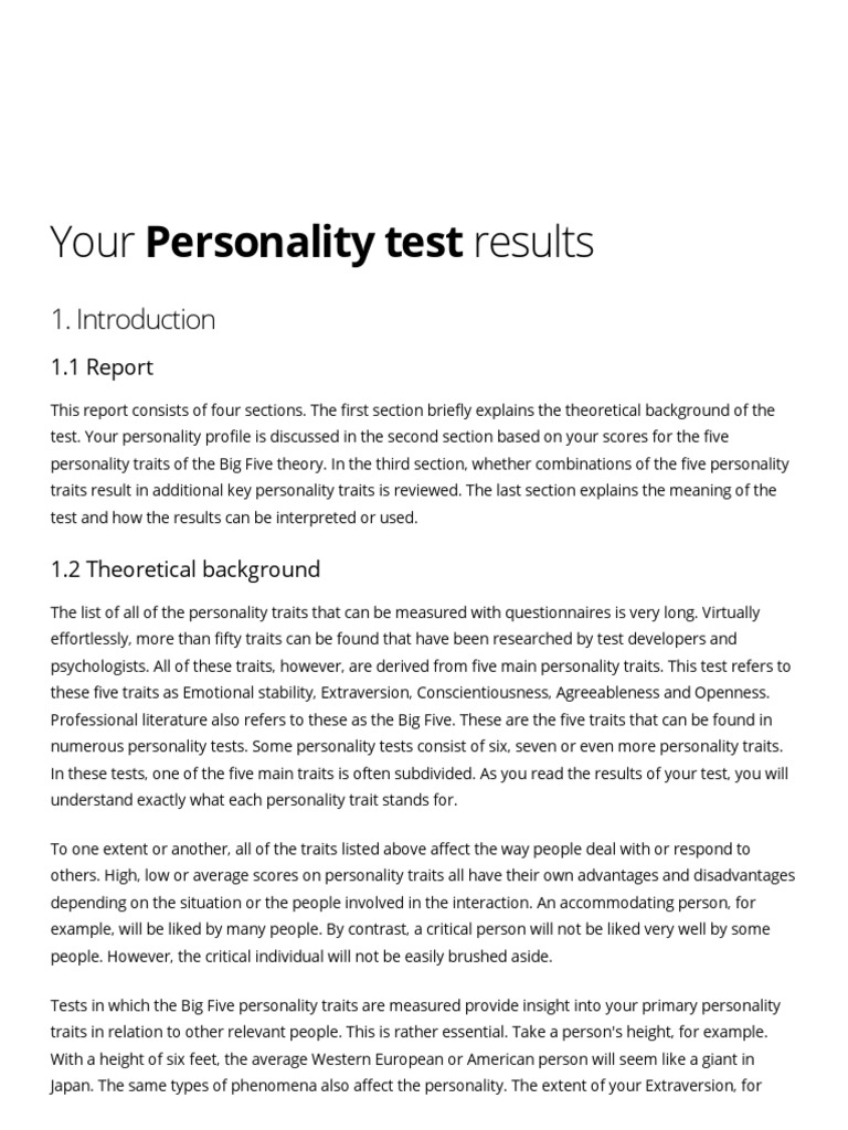 Personality Test Result - Free Personality Test Online at 123test PDF ...