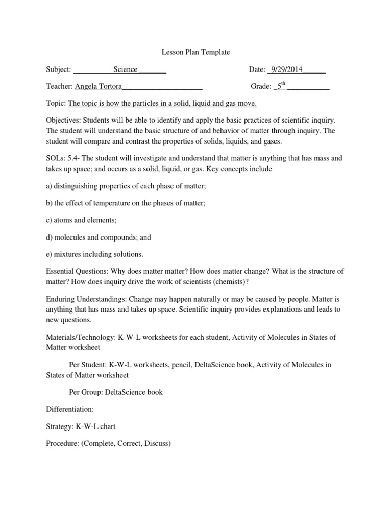 5th Grade Science: States of Matter Lesson Plan | PDF | Matter | Gases