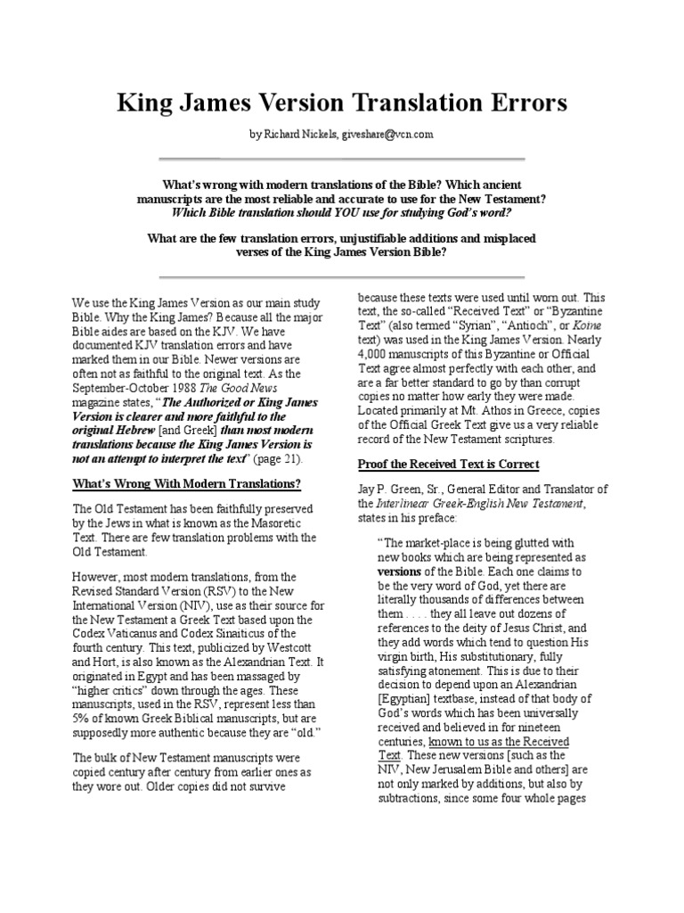 King James Version Translation Errors | PDF | King James Version | New ...
