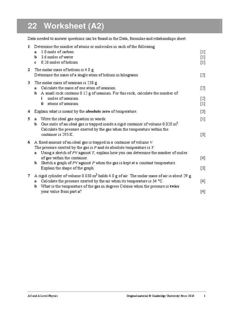 22 Worksheet (A2) : AS and A Level Physics Original Material ...
