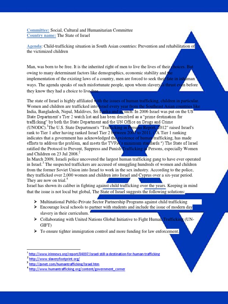 Sochum Israel Position Paper, BRAINWIZ MUN Dhaka Council | PDF | Human ...
