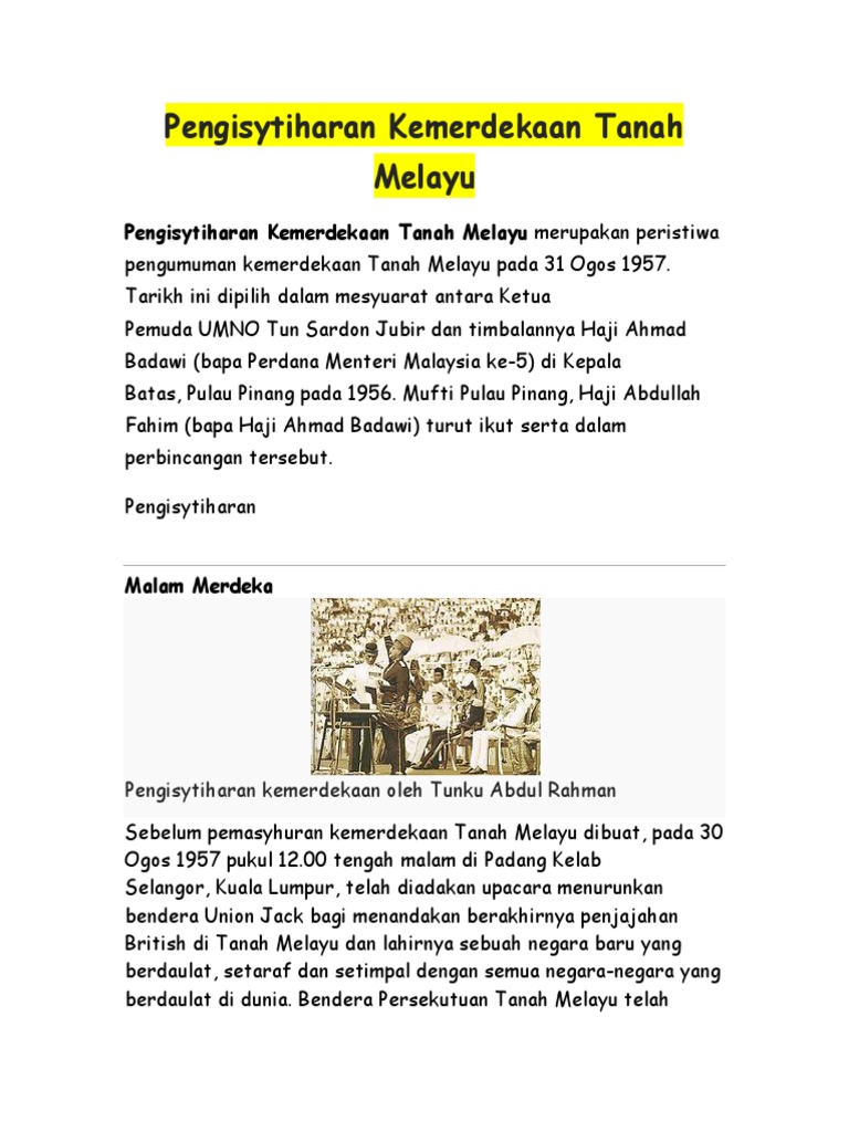 Pengisytiharan Kemerdekaan Tanah Melayu | PDF