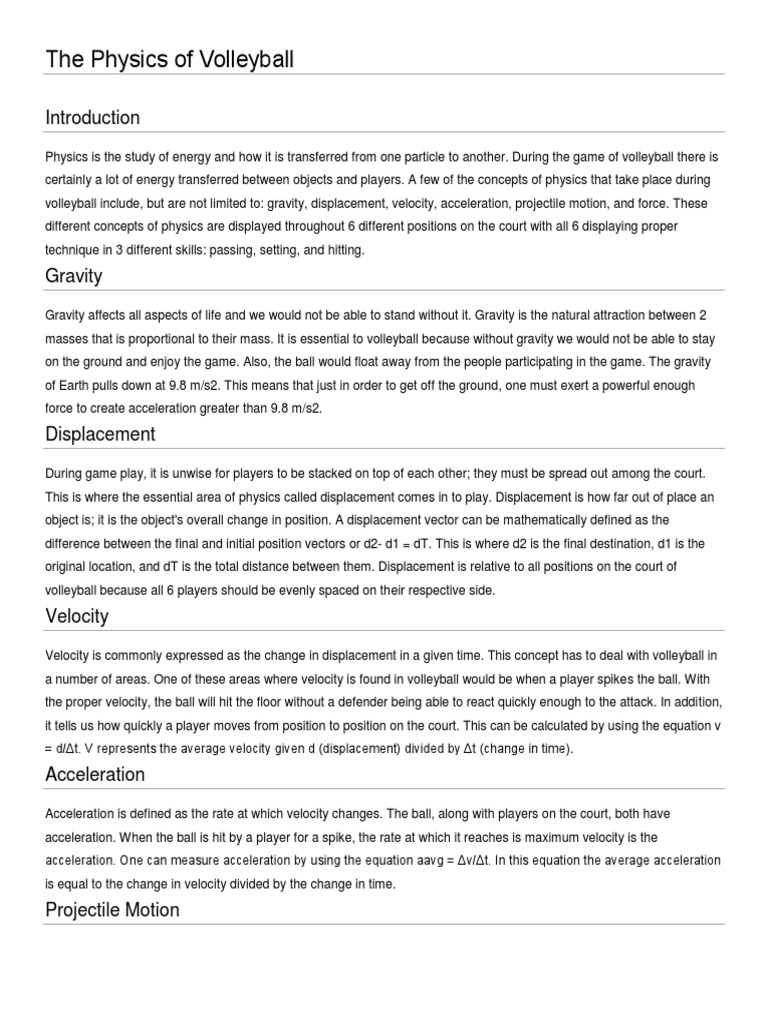 The Physics of Volleyball | PDF | Acceleration | Force