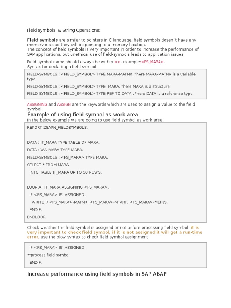 SAP ABAP Field Symbols & String Functions | PDF | Computer Programming | Software Development
