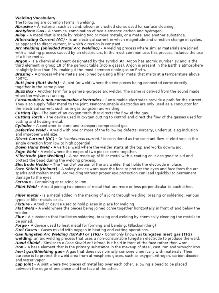 Welding Vocabulary | PDF | Welding | Construction