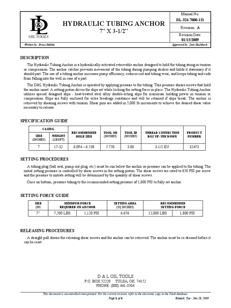 7.000 X 3.500 Hydraulic Tubing Anchor (17-32) 324-7000-131 Rev A PDF ...