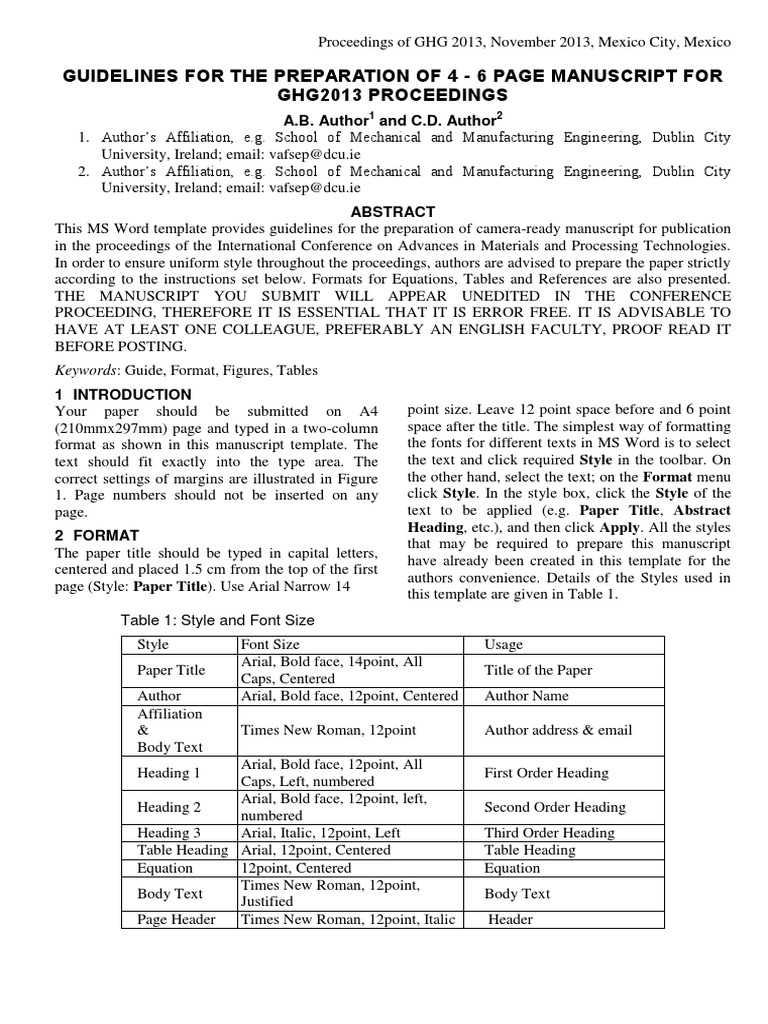 Manuscript Template (GHG2013) | PDF | Arial | Times New Roman