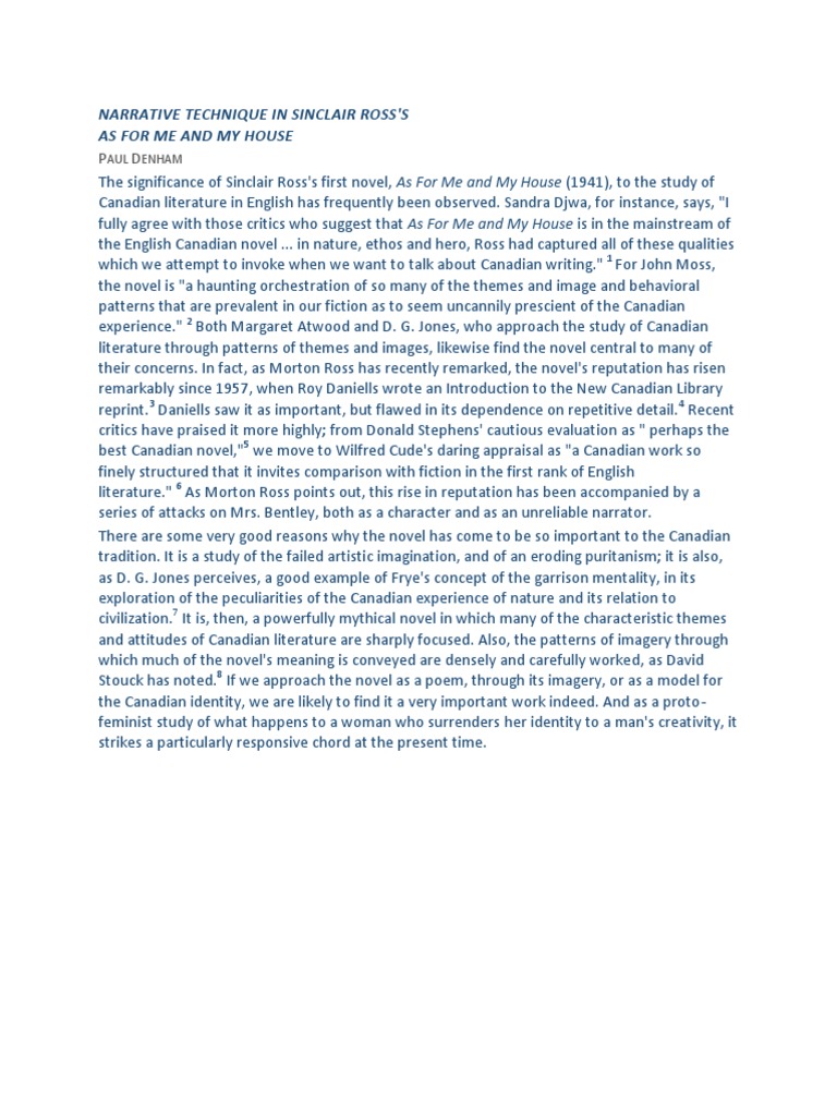 Narrative Technique in Sinclair Ross | PDF | History