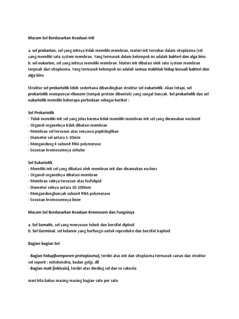 Macam Sel Berdasarkan Keadaan Inti | PDF