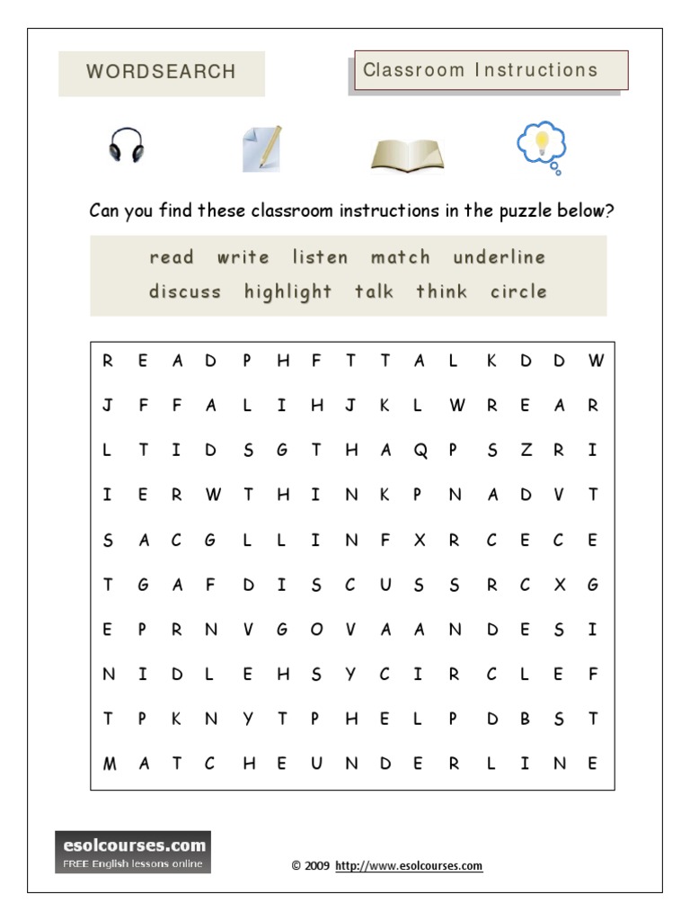 Classroom Instructions Wordsearch PDF | PDF