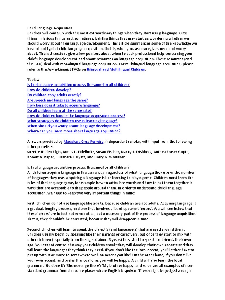 Child Language Acquisition | PDF | Language Development | Language ...