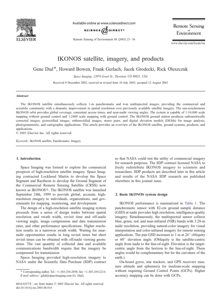 Overview of IKONOS Satellite Imagery | PDF | Remote Sensing | Computing ...