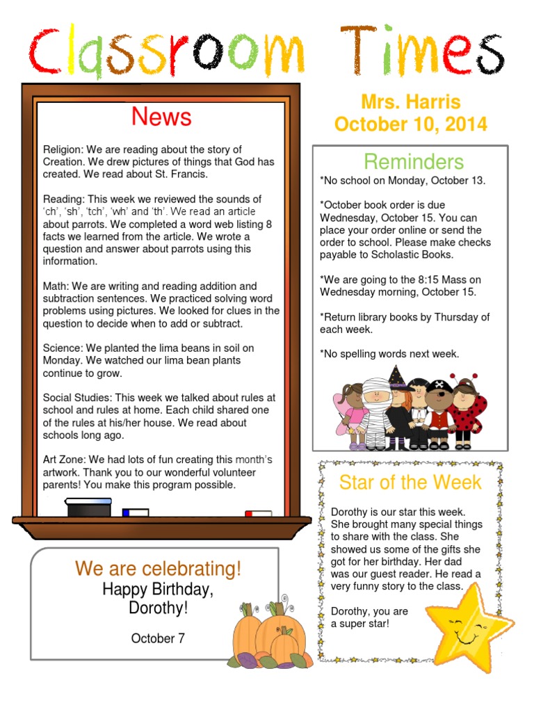 Mrs. Harris' October Class Updates | PDF