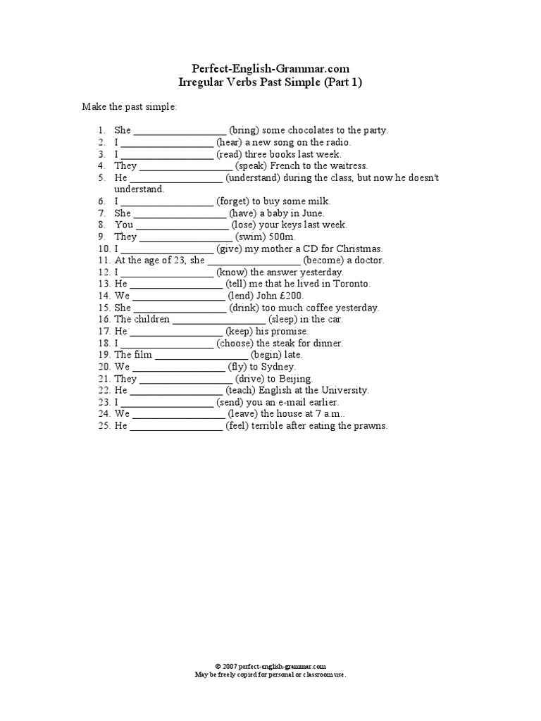 Irregular Verbs Past Simple (Part 1) PDF | PDF