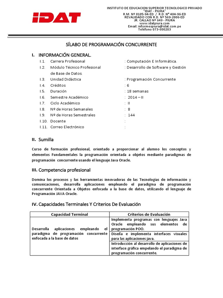 SiLABO DE PROGRAMACIoN CONCURRENTE PDF | PDF | Java (lenguaje de programación) | Programación ...