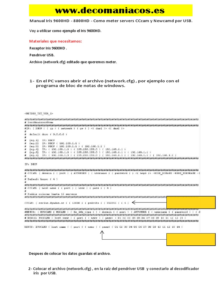 Configuración de CCcam y Newcamd en Iris 9600HD | PDF