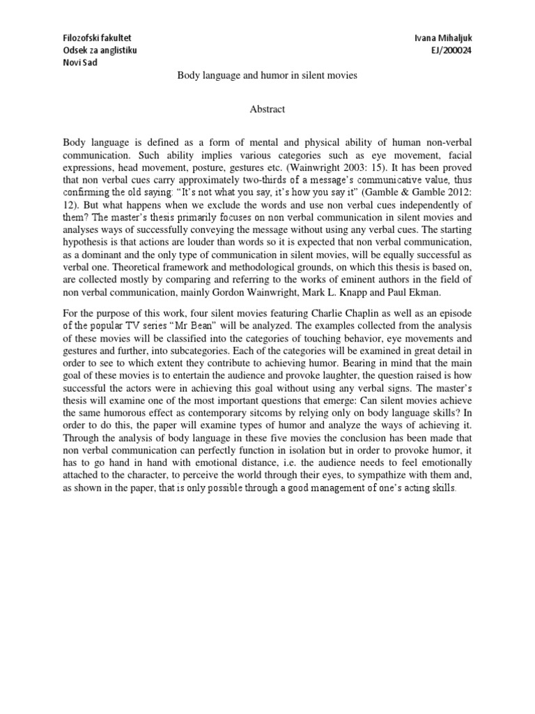 Body Language in Silent Movies - Abstract | PDF | Nonverbal ...