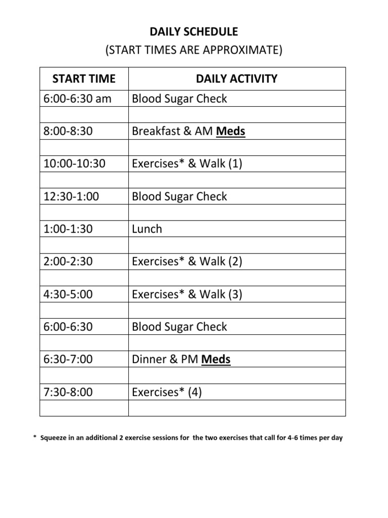 Daily Health Management Schedule | PDF