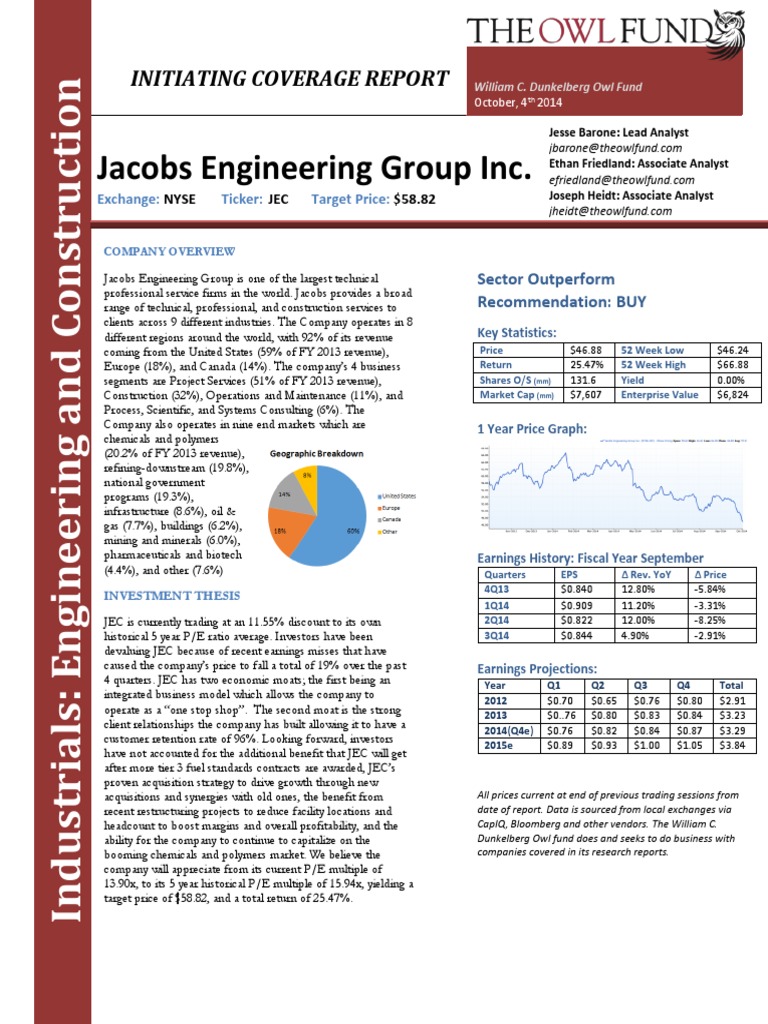 Jacobs Engineering Group Inc. Initiating Coverage Report | PDF | Share ...