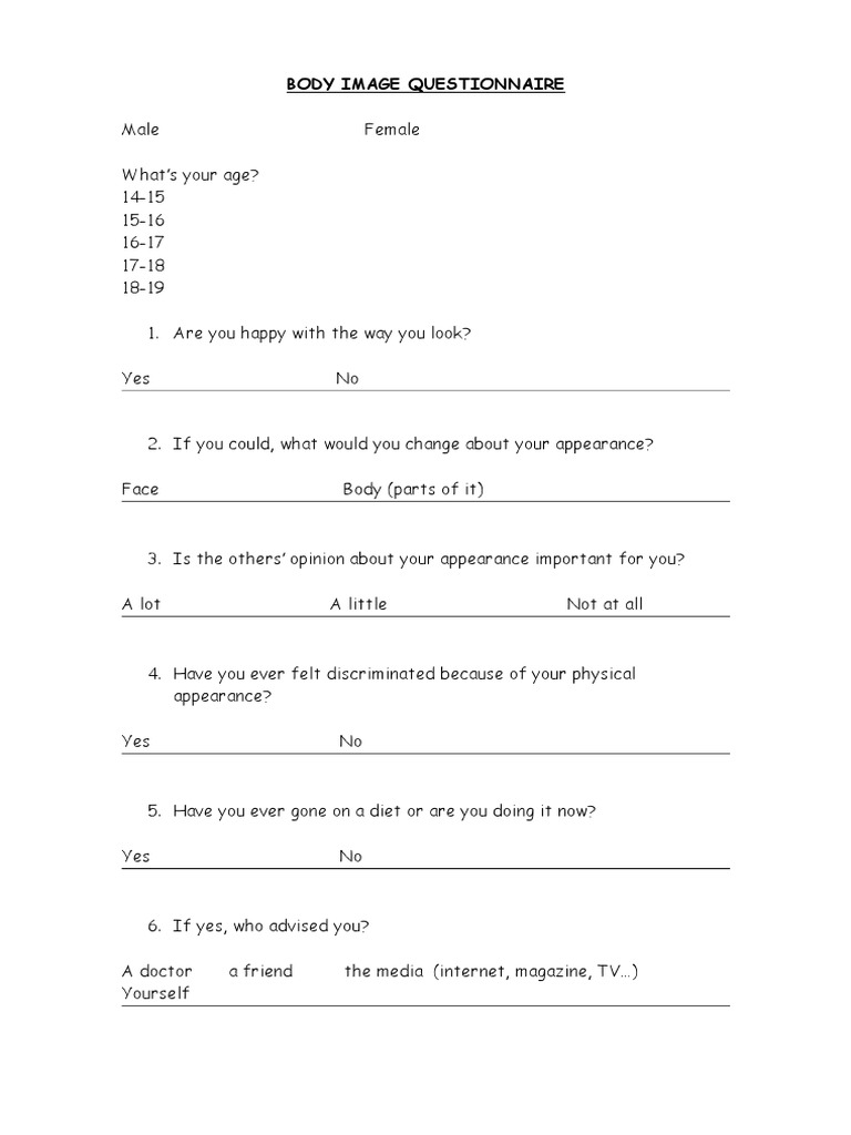 Body Image Questionnaire | PDF