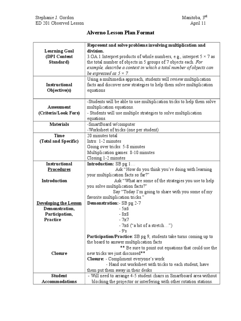 Multiplication Lesson Plan | PDF