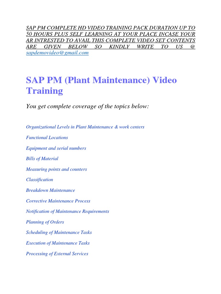 SAP PM Video Training Course Overview | PDF