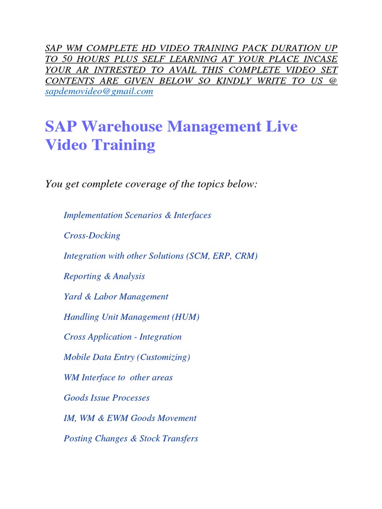 Sap Warehouse Management Training Video Tutorial | PDF | Sap Se | Warehouse