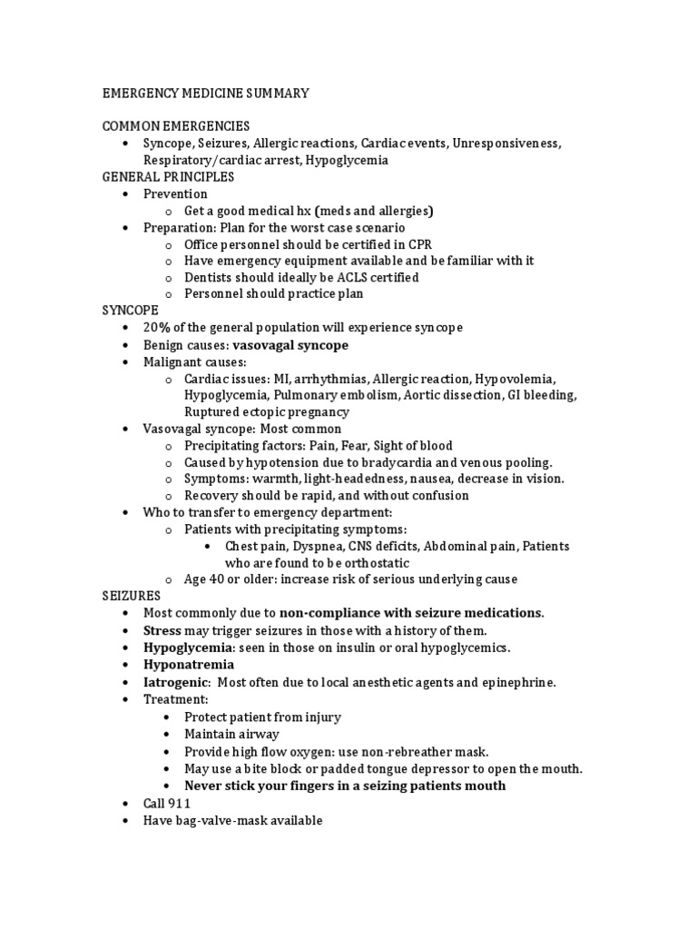 Emergency Medicine Summary | Download Free PDF | Health Sciences ...