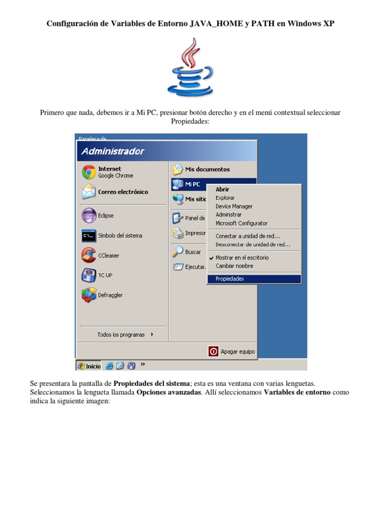 Configuración de Variables de Entorno JAVA PDF | PDF | Ventana (informática) | Java (lenguaje de ...