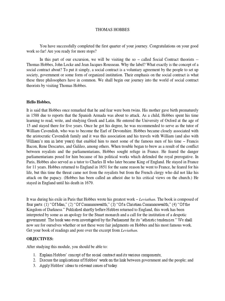 Thomas Hobbes | PDF | Social Contract | Natural And Legal Rights