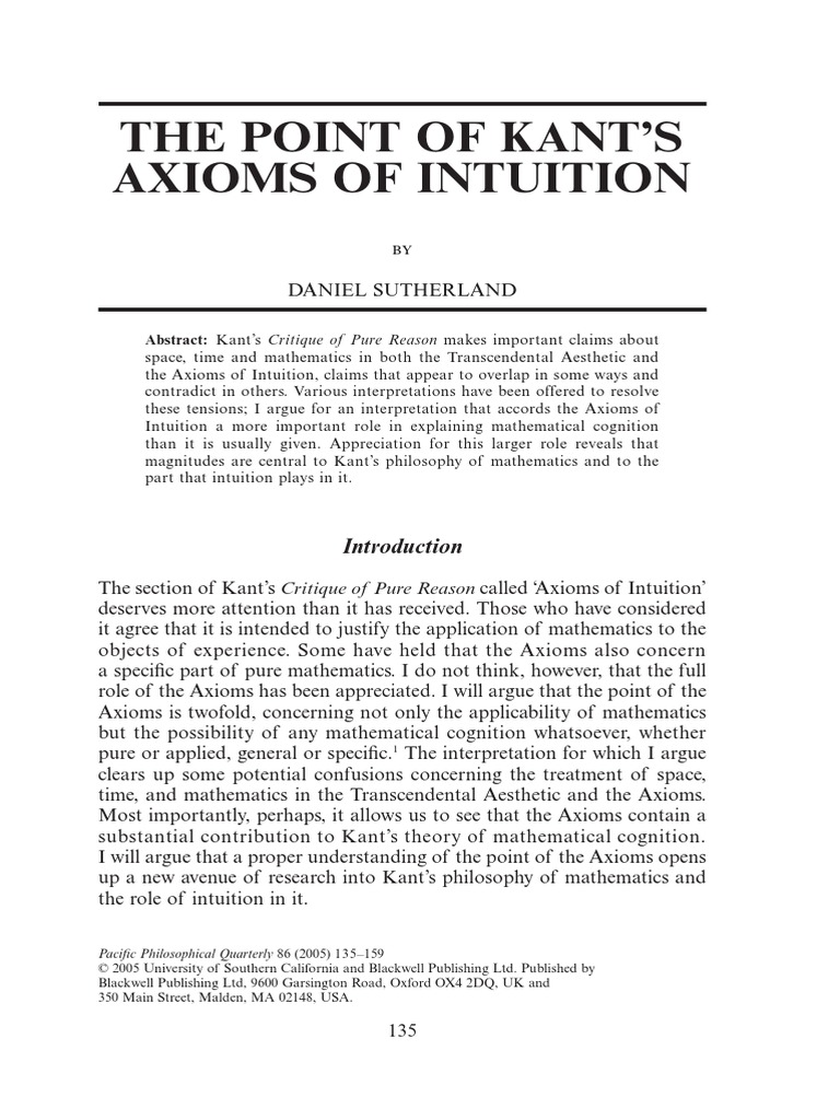 THE POINT OF KANT'S Axioms of Intuition PDF | PDF | A Priori And A ...