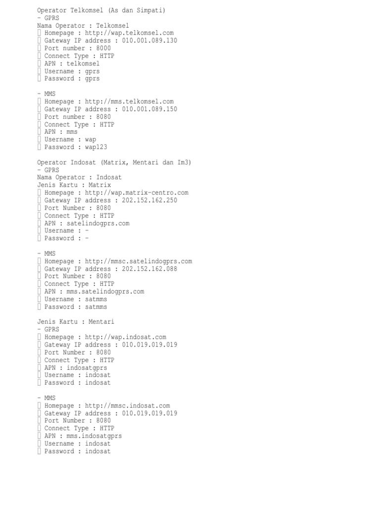 Setting GPRS, WAP Atau MMS Pada Ponsel | PDF | General Packet Radio ...