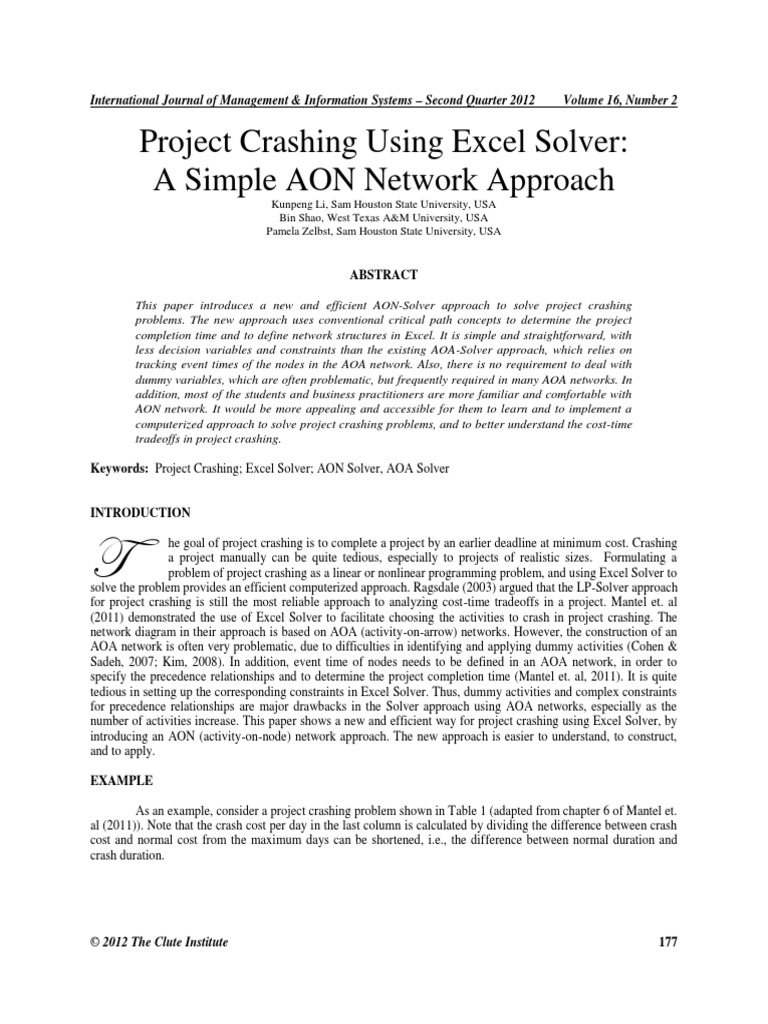 Project Crashing Using Exel Solver | PDF | Spreadsheet | Mathematical Optimization
