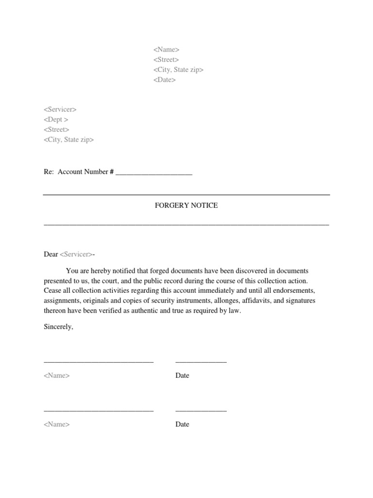 Forgery Notice To Servicer | PDF