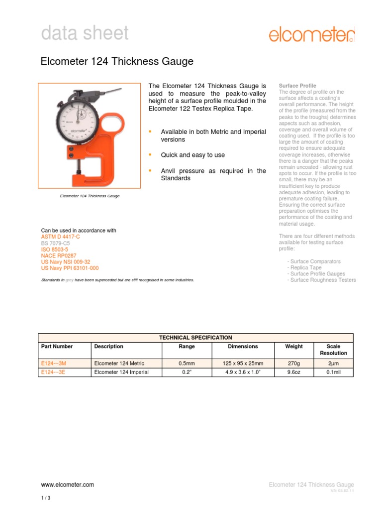 Elcometer 124 | PDF | Software Testing | Surface Roughness