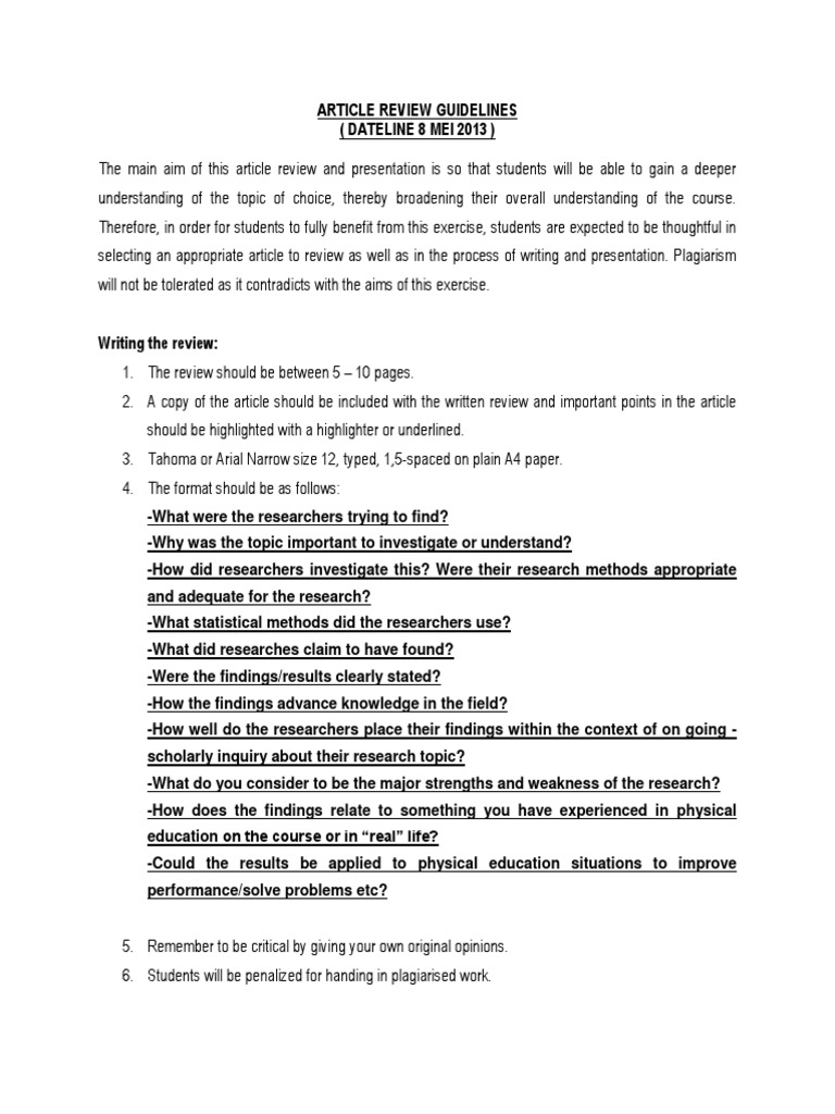 Article Review Guidelines (As Follow) | Download Free PDF | Plagiarism ...