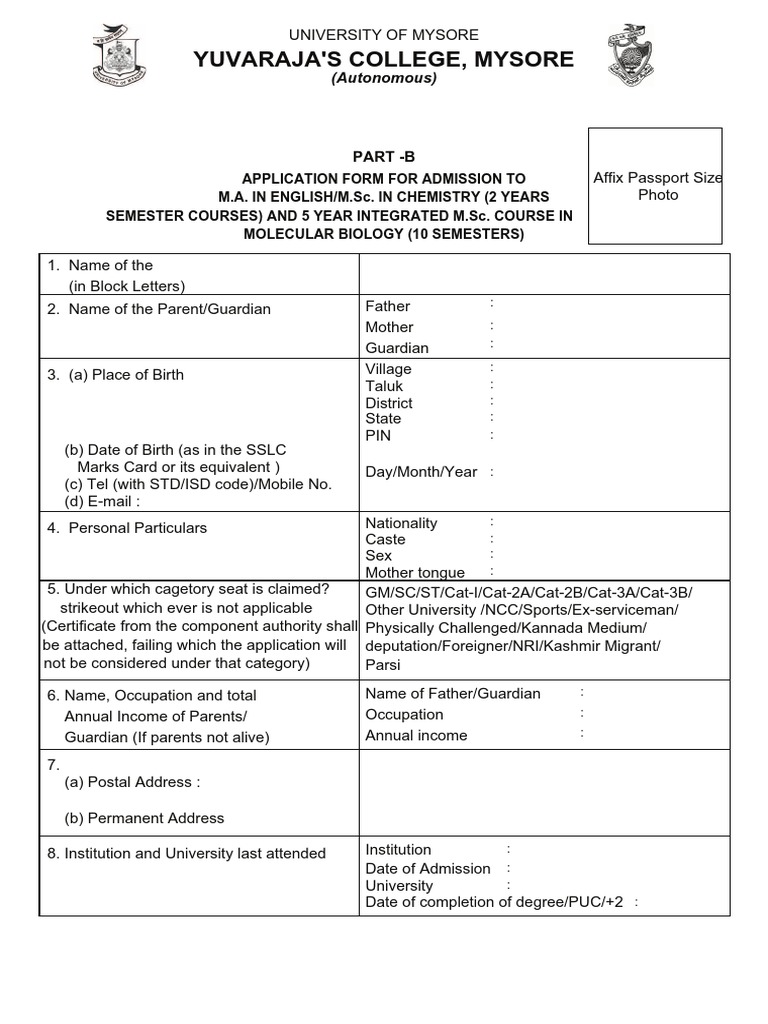 01application Form | PDF | Master Of Arts | University And College ...