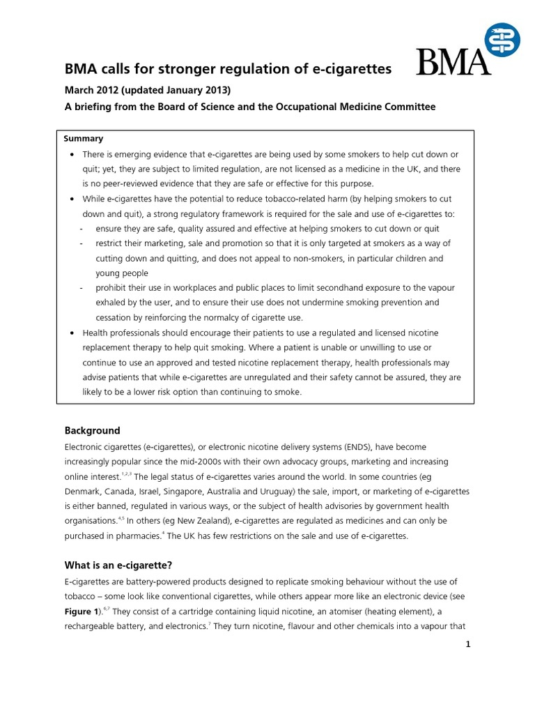 BMA Calls For Stronger Regulation of E-Cigarettes | PDF | Electronic ...