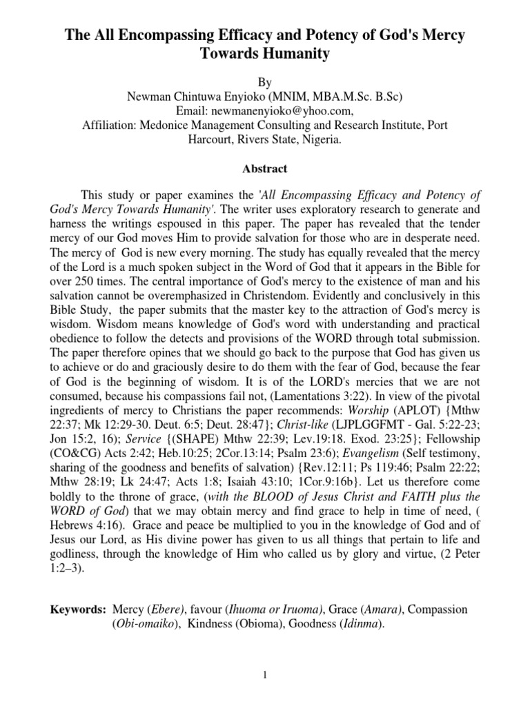 The All Encompassing Efficacy and Potency of God's Mercy Towards ...