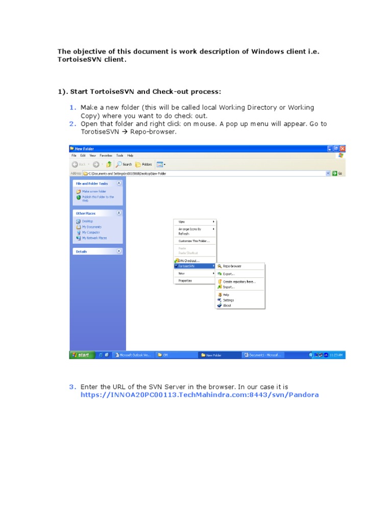 The Objective of This Document Is Work Description of Windows Client I.E. Tortoisesvn Client ...