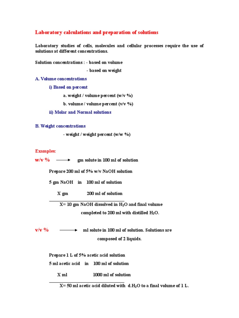 Laboratory Calculations and Preparation of Solutions | PDF | Mole (Unit ...