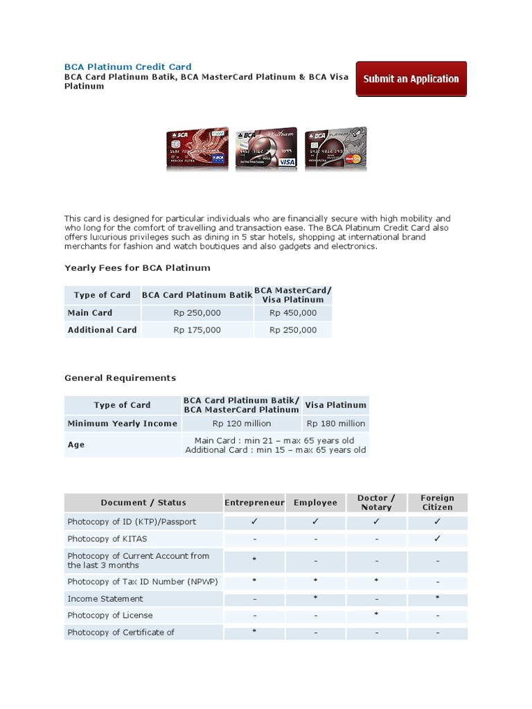 BCA Platinum Credit Card | PDF | Visa Inc. | Master Card